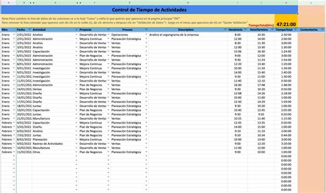 Plantilla Excel De Control De Tiempos De Actividades Y Etsy México
