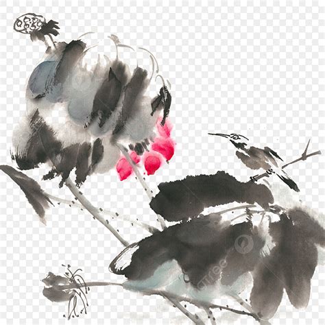 잉크 중국어 회화 일러스트 손으로 그린 연꽃 그림 무료 연꽃 Png 일러스트 및 Psd 이미지 무료 다운로드 Pngtree