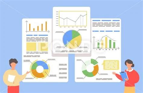 Man Woman Analysing Graphs Diagram Charts Pie Charts At White Boards Graphic