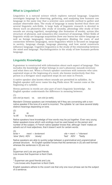 Introduction To Linguistics Key Concepts And Grammar