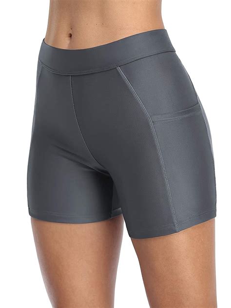 Women Swim Shorts With Pockets Solid Swim Board Shorts