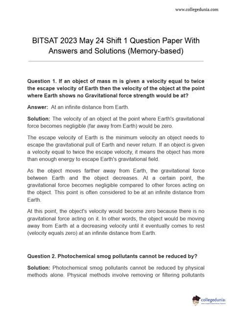 Bitsat 2023 Question Paper May 24 Shift 1 Ed9d53583cf695a0444053bdfdf63133 Pdf Air Pollution