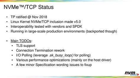 NVMe TCP Development Status And A Case Study Of SPDK User Space