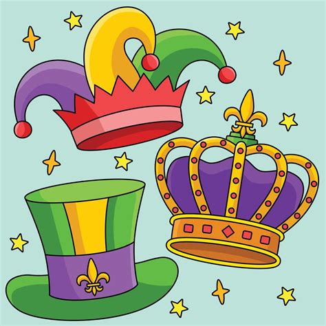 Mardi Gras King Crown And Jester Hat Colored 19979787 Vector Art At