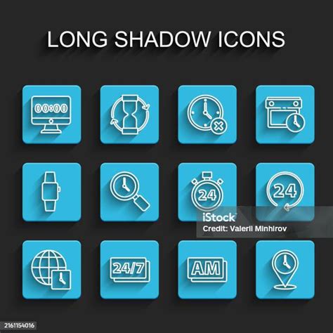 회선 세계 시간 24시간 시계 모니터 오전 시계가 있는 위치 돋보기 스톱워치 아이콘을 설정합니다 벡터 0명에 대한 스톡 벡터 아트 및 기타 이미지 Istock