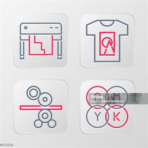 선 Cmyk 색상 혼합 인쇄기의 종이 롤 티셔츠 및 플로터 아이콘을 설정합니다 벡터 Cmyk에 대한 스톡 벡터 아트 및 기타 이미지 Cmyk T 셔츠 공란 Istock