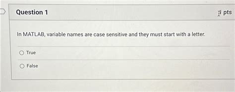 Solved Question 1in Matlab Variable Names Are Case