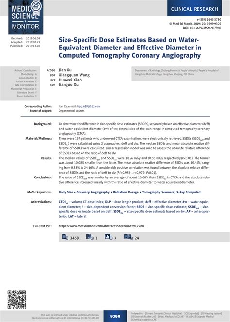 Pdf Size Specific Dose Estimates Based On Water Equivalent Diameter And Effective Diameter In