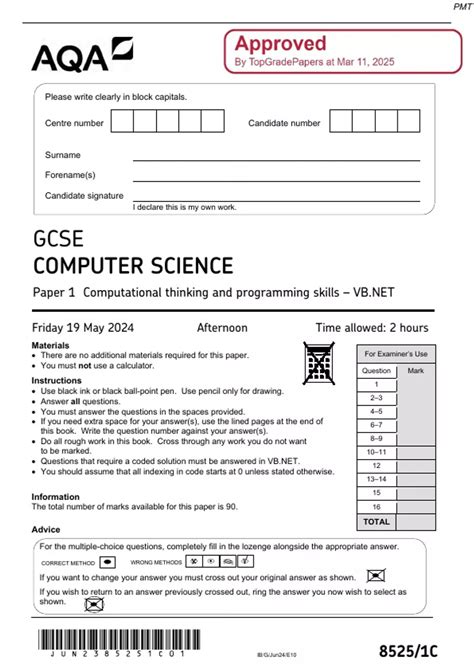 Gcse Computer Science 2024 Paper 1 Computational Thinking And Programming Skills Computer