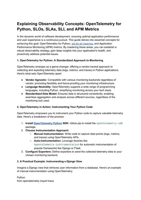 ppt explaining observability concepts opentelemetry for python slos slas sli and apm