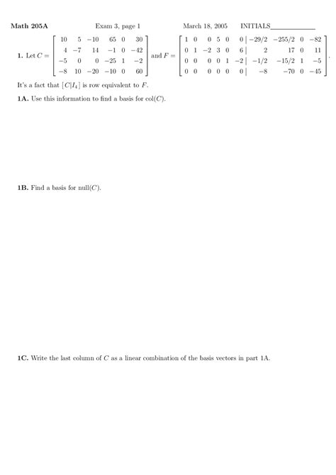 Information Linear Algebra Exam Docsity