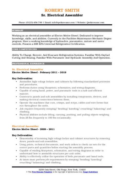 10 Electrical Assembler Resume Samples And Templates For 2025