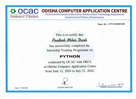 Pradosh Mihir Dash On Linkedin Python Internship Learning Techskills Ocac Okcl