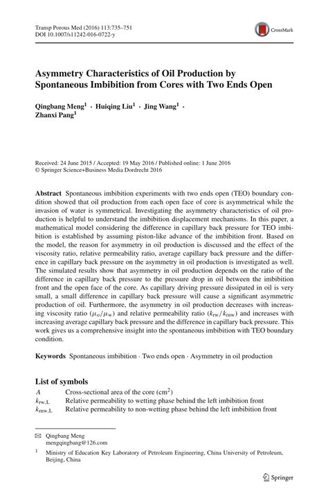 Pdf Asymmetry Characteristics Of Oil Production By Spontaneous