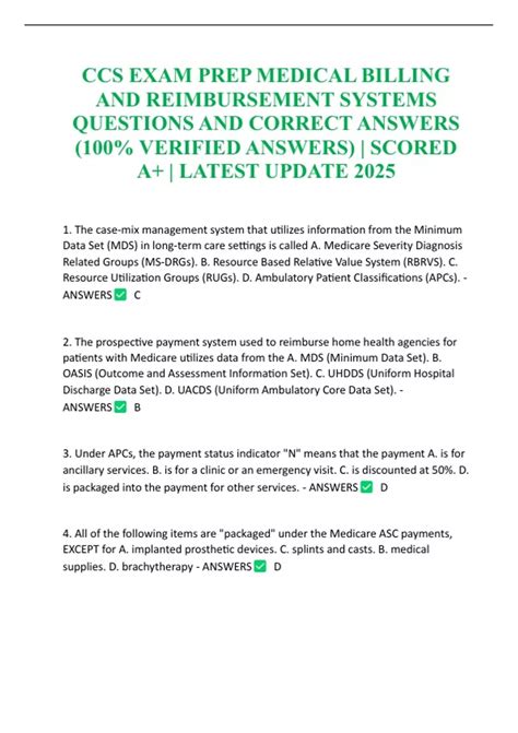 Ccs Exam Prep Medical Billing And Reimbursement Systems Questions And
