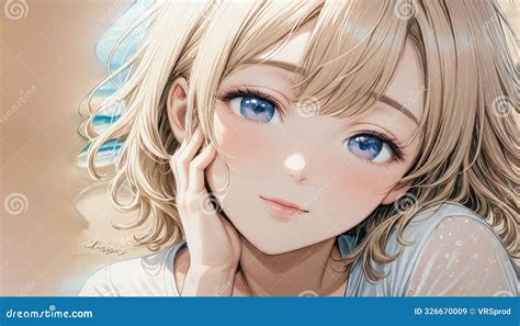 Relaxed Anime Girl With Hand On Cheek Stock Image Image Of Manga