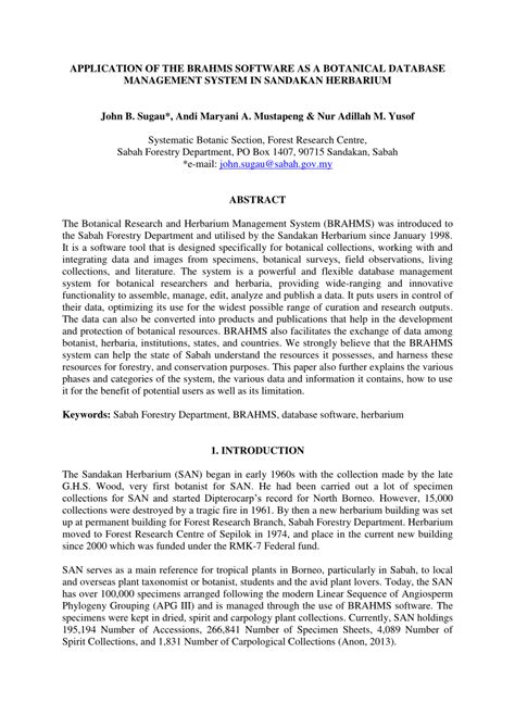 Pdf Application Of The Brahms Software As A Botanical Database Management System In Sandakan