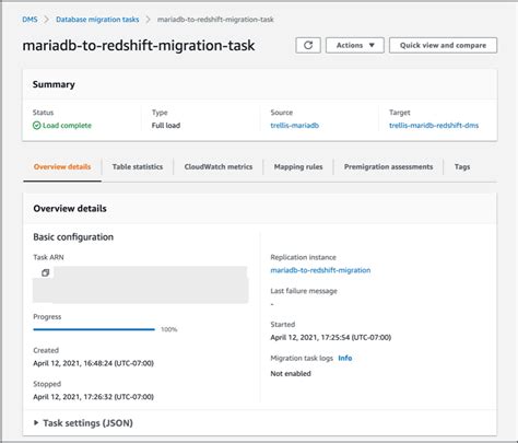 outshift data migration from mariadb to redshift using aws data