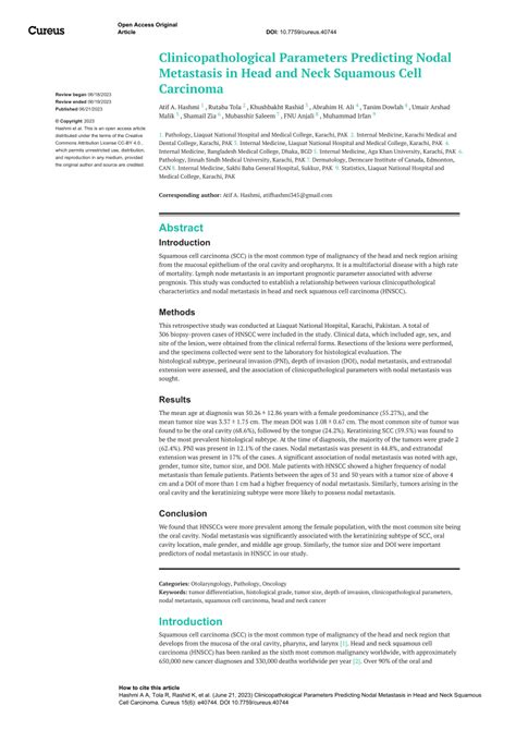 Pdf Clinicopathological Parameters Predicting Nodal Metastasis In