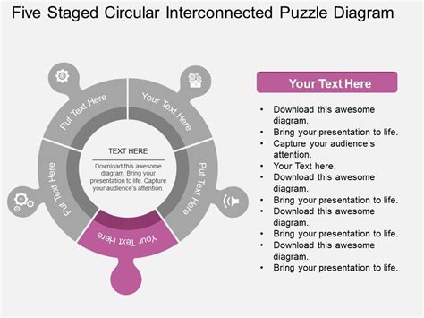 Five Staged Circular Interconnected Puzzle Diagram Flat Powerpoint Design PowerPoint