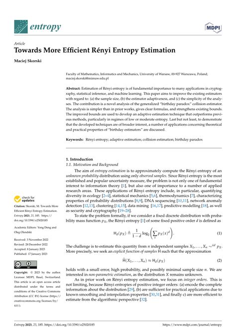Pdf Towards More Efficient Rényi Entropy Estimation