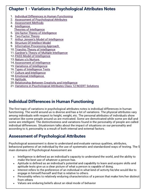 Xii Psychology Chapter 1 Notes Pdf Intelligence Intellectual