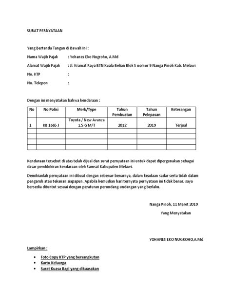 Contoh Surat Pernyataan Blokir Stnk 53 Koleksi Gambar