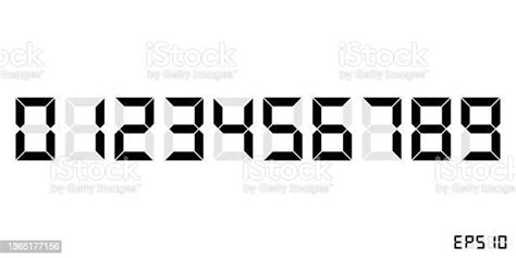 0에서 9개의 디지털 전자 시계 번호 집합입니다 흰색 배경에 격리 된 웹 앱 Ui를위한 평면 스타일 디자인의 카운터 시계 계산기 모형을위한 흑백 Lcd Led 숫자 세트