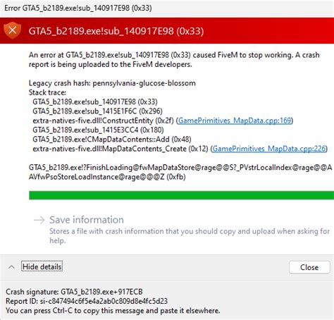 My Fivem Keeps Crashing Error Gta5 B2189 Exe Sub 140917e98 0x33 Fivem Client Support Cfx