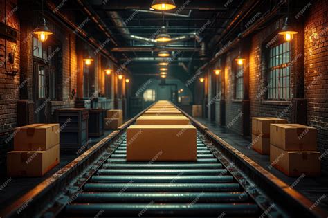 Premium Photo Warehouse Workflow Boxes Moving Along Conveyor
