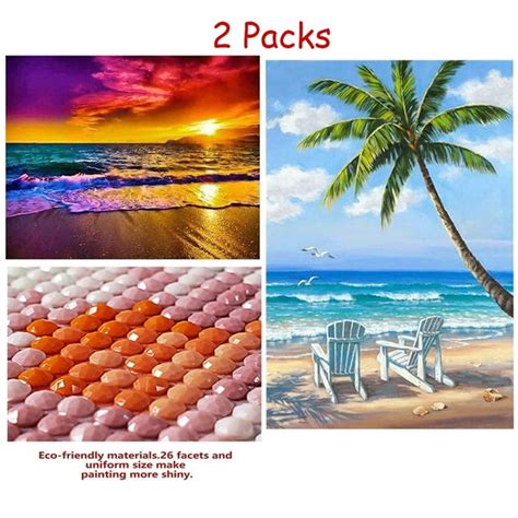 Hsdsbebe 5d Diamond Art Painting Kit 2 Packs Beach Sunset Full Round