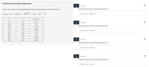 Solved Multivariate Nonlinear Regression 1 5 Points Given