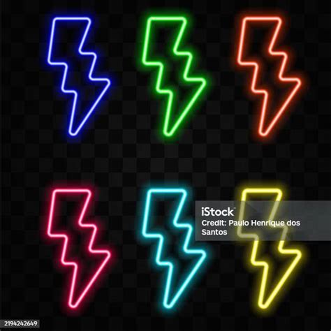 3d Render Lightning Neon Glowing Retro Electric Power Symbol Isolated
