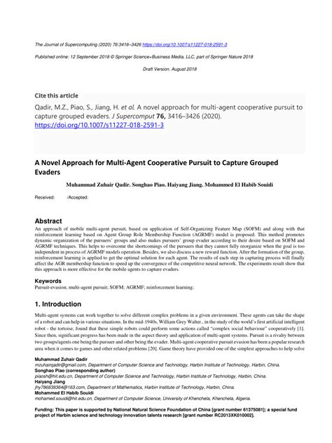 Pdf A Novel Approach For Multi Agent Cooperative Pursuit To Capture Grouped Evaders