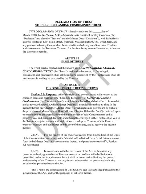 Declaration Of Trust Template Fill Online Printable Fillable Blank PdfFiller