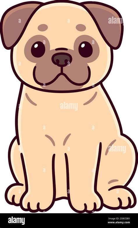 Cute Cartoon Pug Sitting Simple Drawing Vector Clip Art Illustration