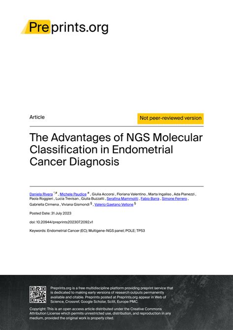 Pdf The Advantages Of Ngs Molecular Classification In Endometrial