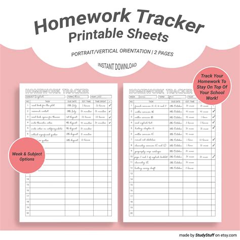 Homework Tracker Printable