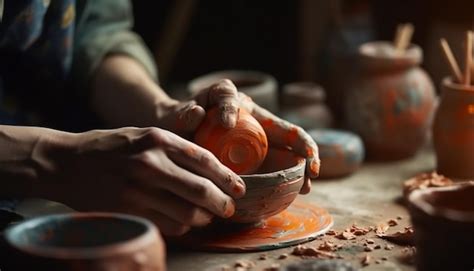 Premium Ai Image Craftsperson Shaping Clay On Pottery Wheel Indoors