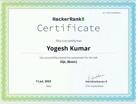 Yogesh Kumar On Linkedin Sql Certified Hackerrank