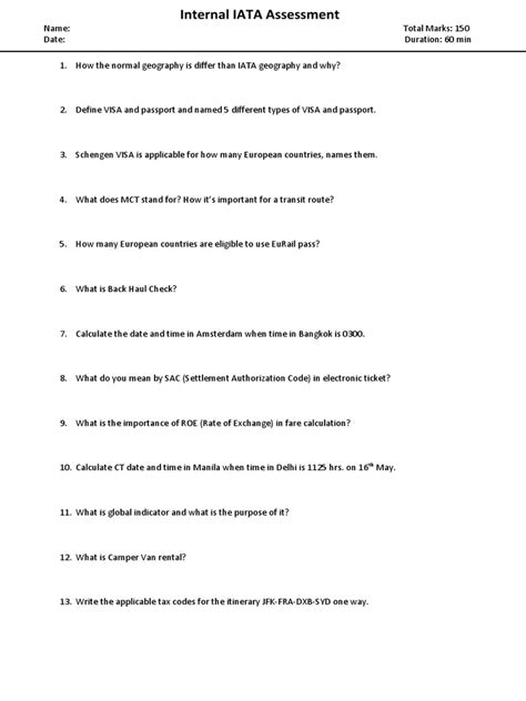 Iata Sample Assessment Pdf Travel Visa Airlines