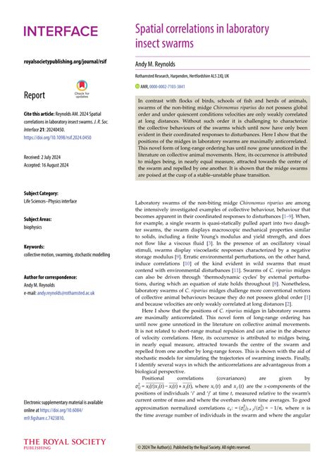 Spatial Correlations In Laboratory Insect Swarms Request Pdf
