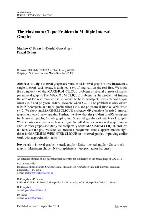 pdf the maximum clique problem in multiple interval graphs