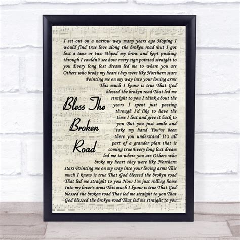 Rascal Flatts Bless The Broken Road Song Lyric Vintage Script Music Wall Art Print Song Lyric