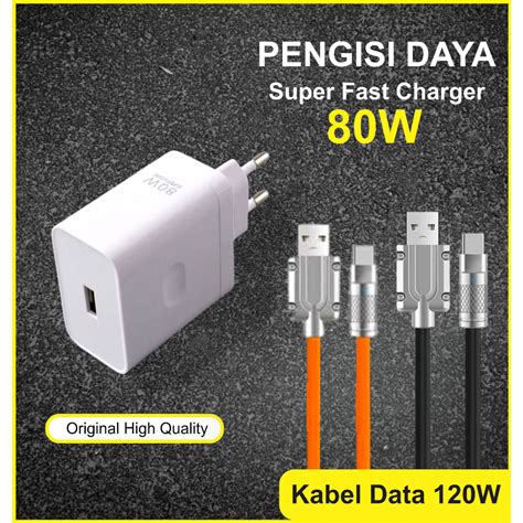 Jual Charger 80W Kabel Data 120W Fast Charging Pengisian Daya Cepat 6A Super Quick Charging