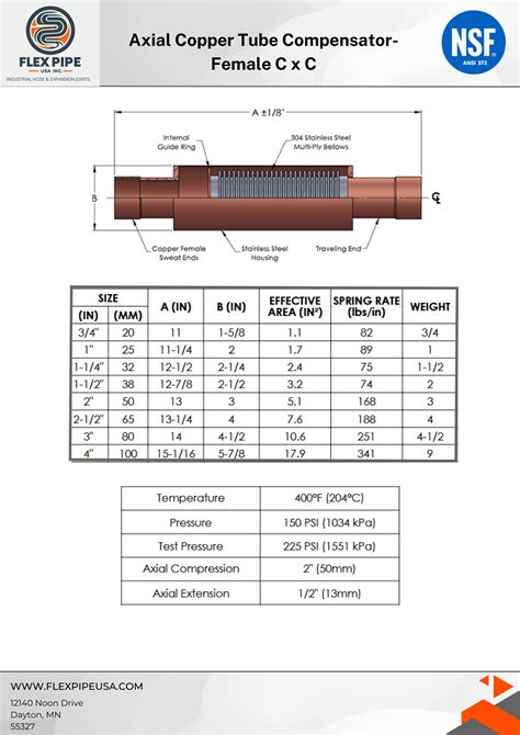Copper Thermal Expansion Joint Compensator Female Swt Cplg