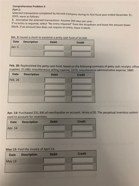 Solved Comprehensive Problem 3 Part 1 Selected Transactions