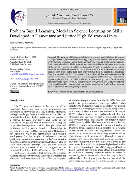 Pdf Problem Based Learning Model In Science Learning On Skills