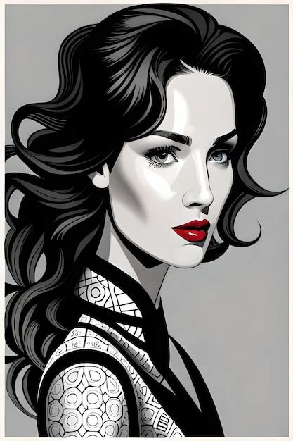 Premium Ai Image Line Art Of A Girl Face And A Black Baroque Patterns Sketch Art Art Nouveau