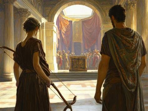 Odysseus Strings His Bow In Ithaca S Majestic Palace Hall Stock